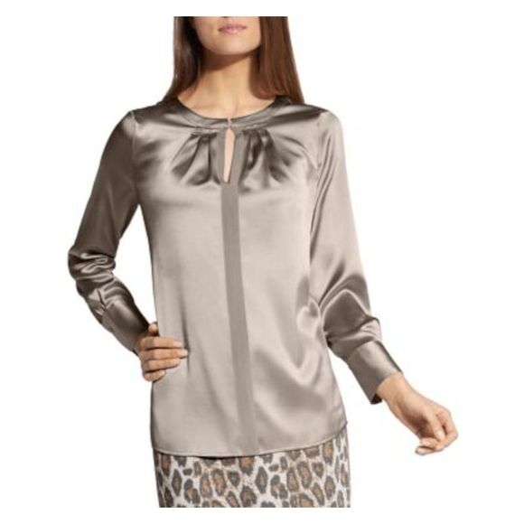 Basler | Tops | Basler Womens Gold Silk Vented Hem Hardware Logo Long ...